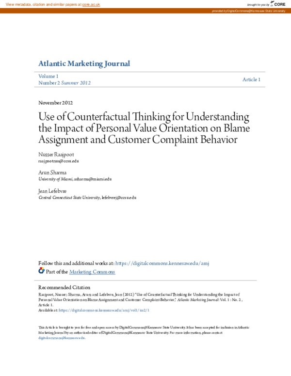(PDF) Use of Counterfactual Thinking for Understanding the Impact of Personal Value Orientation ...