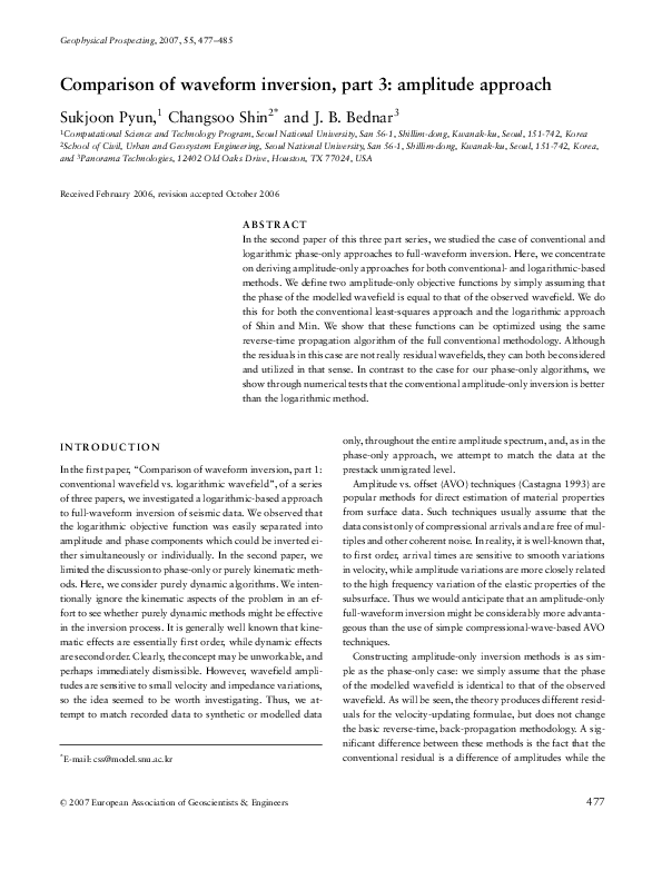 (PDF) Comparison of waveform inversion, part 3: amplitude approach