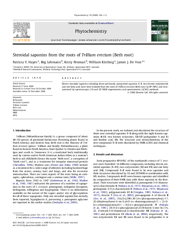 (PDF) Steroidal saponins from the roots of Trillium erectum (Beth root)