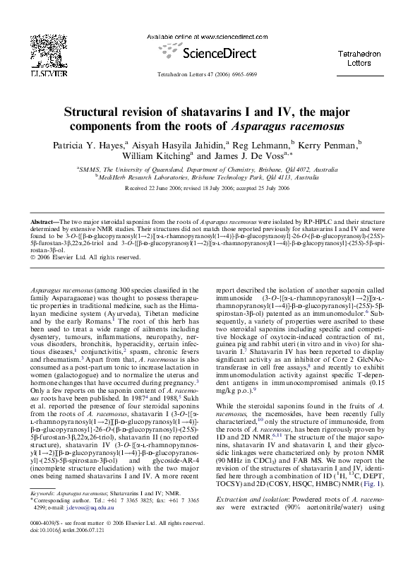 (PDF) Structural revision of shatavarins I and IV, the major components ...