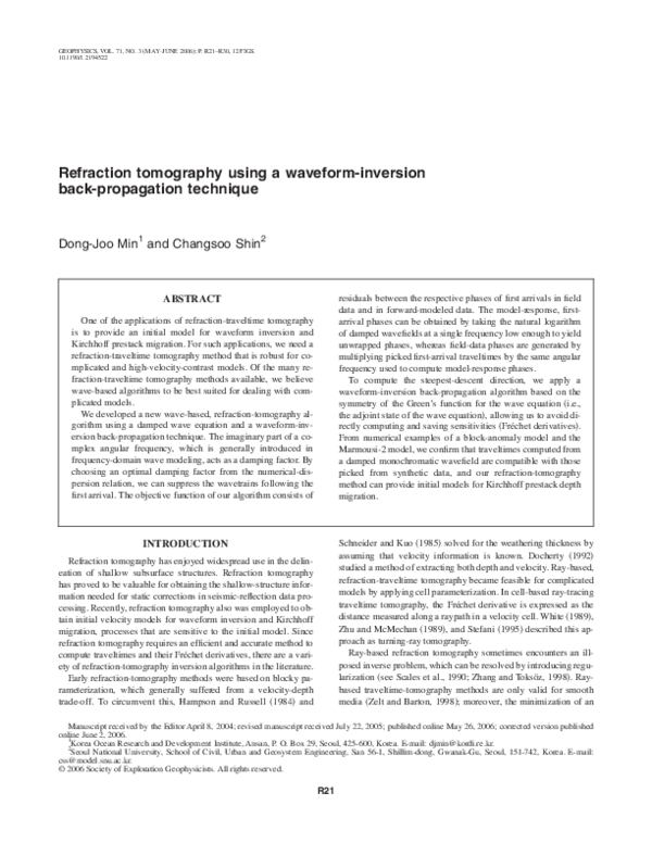 (PDF) Waveform-Inversion Refraction Tomography