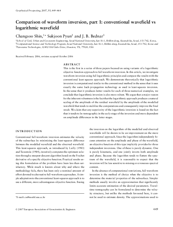 Pdf Comparison Of Waveform Inversion Part 1 Conventional Wavefield Vs Logarithmic Wavefield