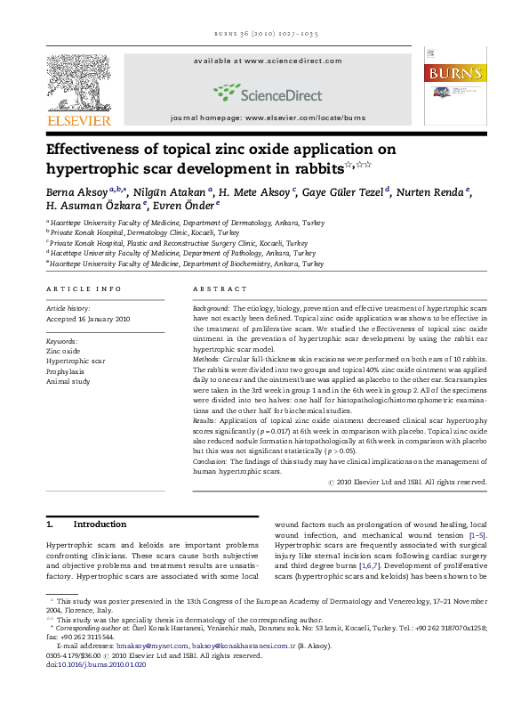 (PDF) Effectiveness of topical zinc oxide application on hypertrophic ...