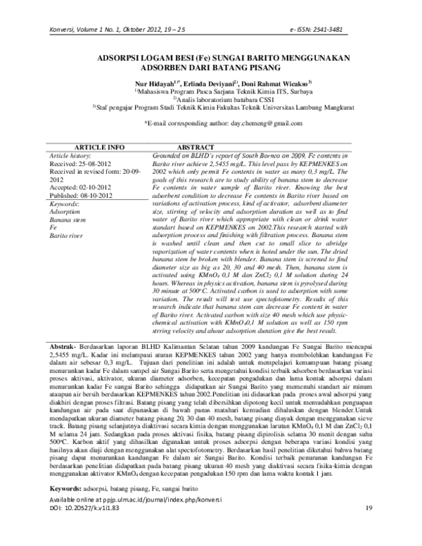 (PDF) BIOSORPSI LOGAM BESI (Fe) DALAM MEDIA LIMBAH CAIR ARTIFISIAL ...