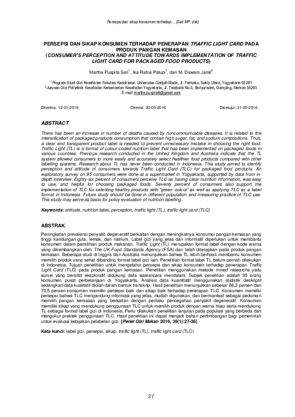 (PDF) Persepsi Dan Sikap Konsumen Terhadap Penerapan Traffic Light Card Pada Produk Pangan ...