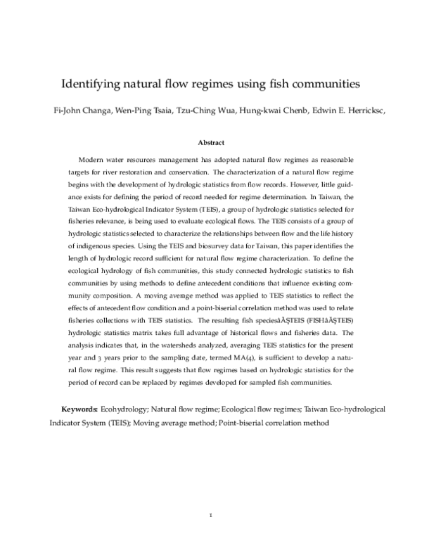 (PDF) Identifying natural flow regimes using fish communities | Fi-John Chang - Academia.edu