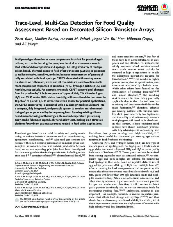 (PDF) Trace‐Level, Multi‐Gas Detection for Food Quality Assessment ...