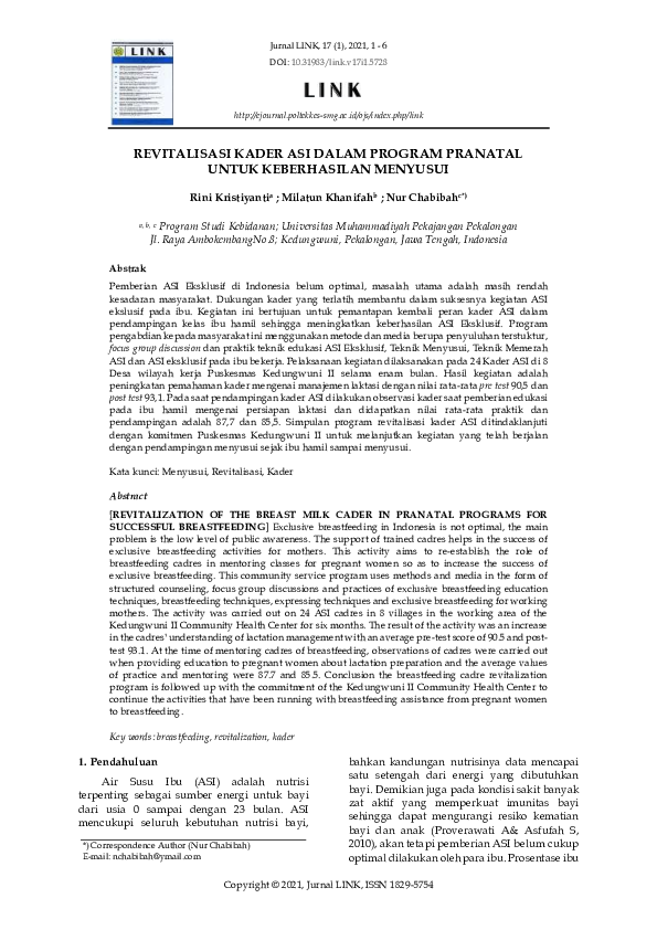 (PDF) Revitalisasi Kader Asi Dalam Program Pranatal Untuk Keberhasilan ...
