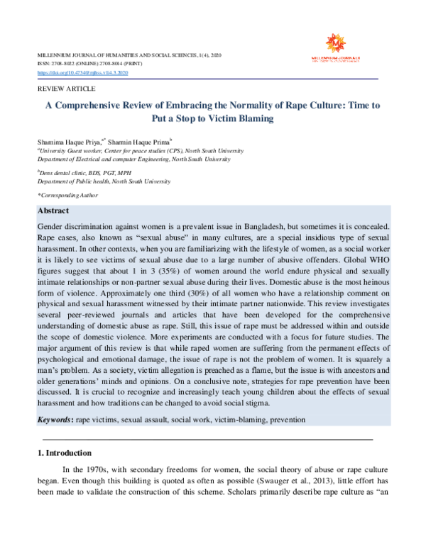 (PDF) A Comprehensive Review of Embracing the Normality of Rape Culture ...