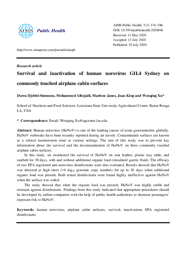 (PDF) Survival and inactivation of human norovirus GII.4 Sydney on ...