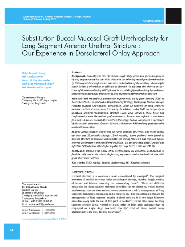 (PDF) Substitution Buccal Mucosal Graft Urethroplasty for Long Segment ...