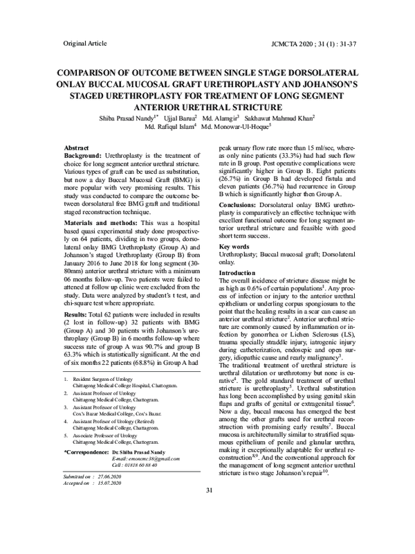(PDF) Comparison of Outcome Between Single Stage Dorsolateral Onlay ...