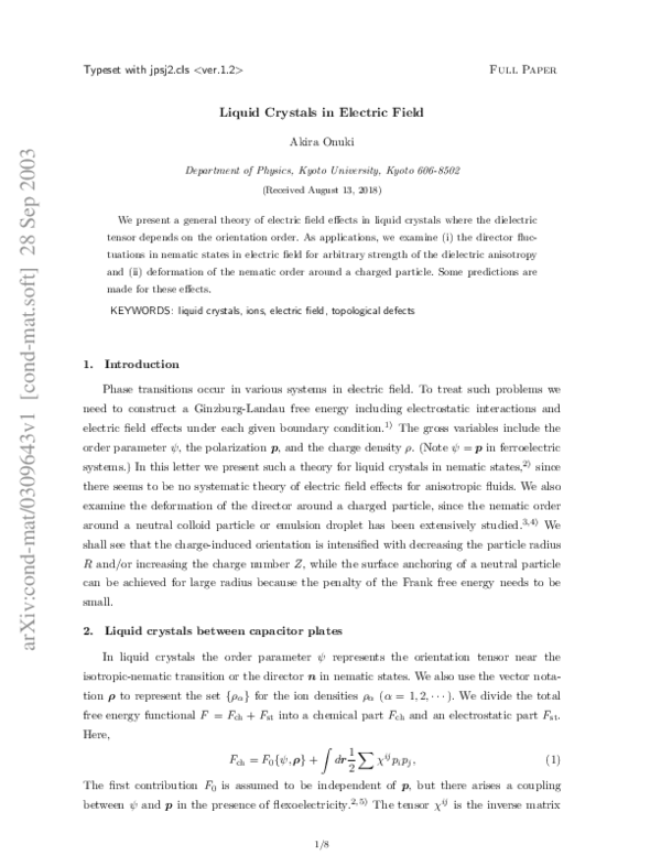 (PDF) Liquid Crystals in Electric Field | Akira Onuki - Academia.edu