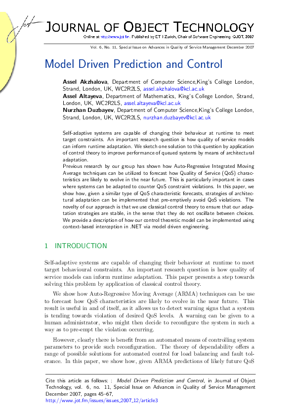 (PDF) Model Driven Prediction and Control
