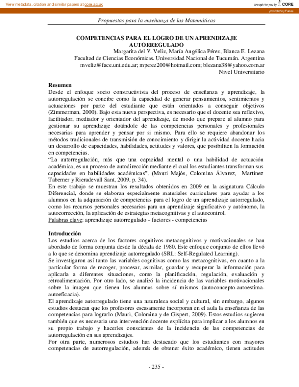 (PDF) Competencias para el logro de un aprendizaje autorregulado