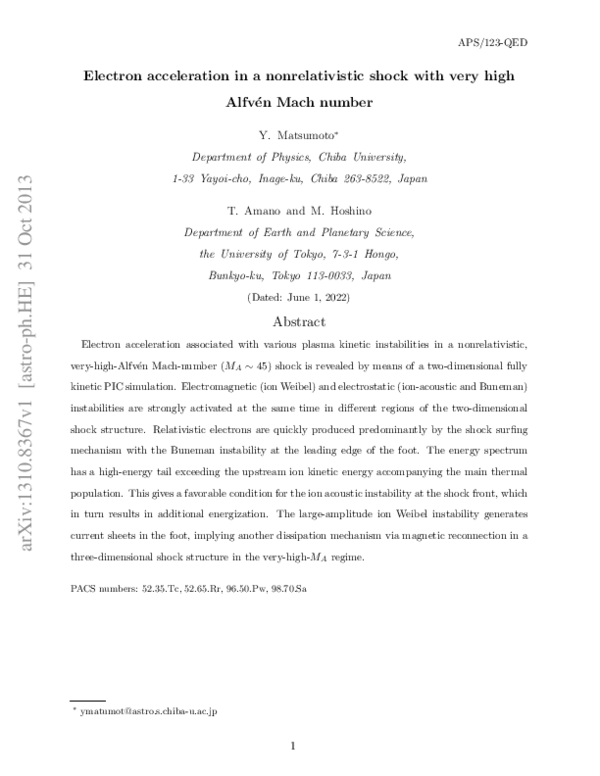 (PDF) Electron Acceleration in a Nonrelativistic Shock with Very High ...