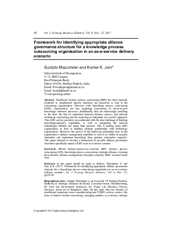 (PDF) Framework for identifying appropriate alliance governance ...