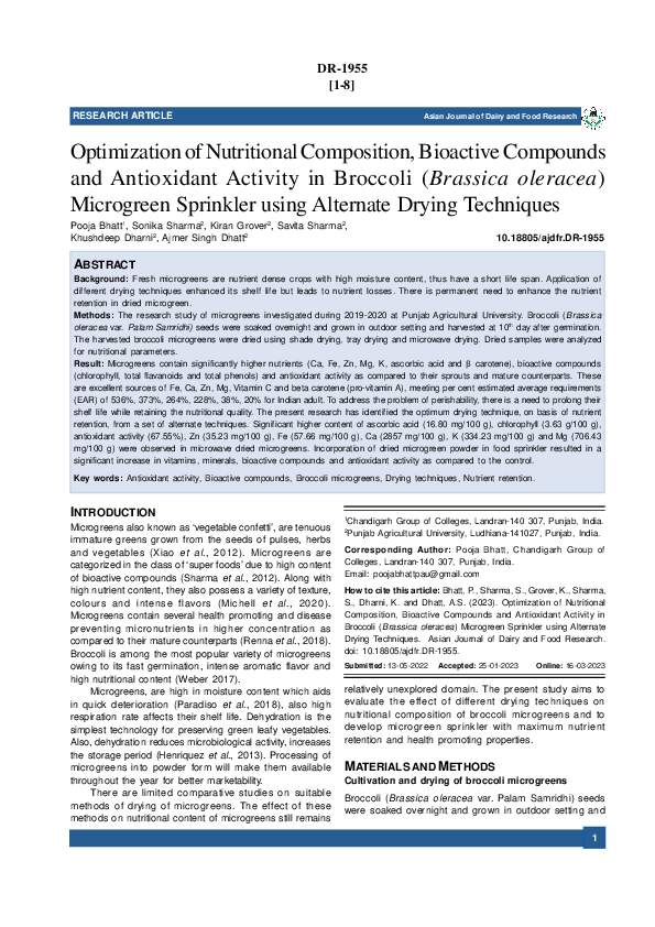 (PDF) Optimization of Nutritional Composition, Bioactive Compounds and Antioxidant Activity in ...