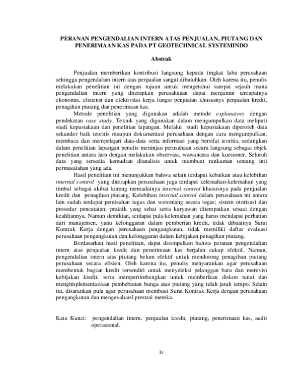 (PDF) Peranan Pengendalian Intern Atas Penjualan, Piutang Dan ... (PDF) Peranan Pengendalian Intern Atas Penjualan, Piutang Dan ...
