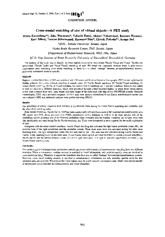 (PDF) Cross-modal matching of size of virtual objects—A PET study