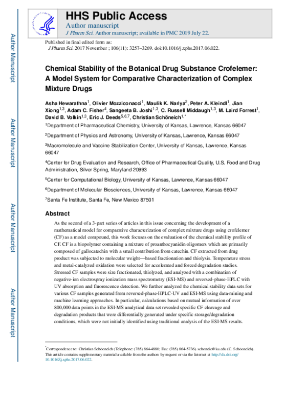 (PDF) Chemical Stability of the Botanical Drug Substance Crofelemer: A ...