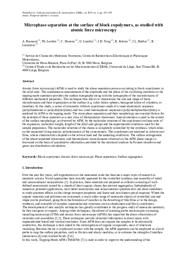 (PDF) Microphase separation at the surface of block copolymers, as ...