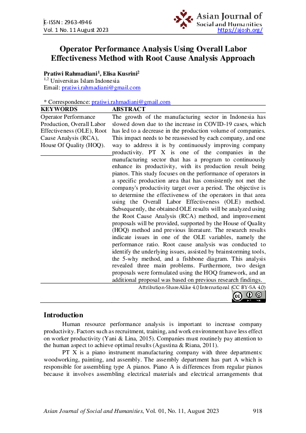 (PDF) Operator Performance Analysis Using Overall Labor Effectiveness Method with Root Cause ...