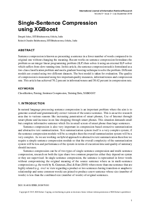(PDF) Single-Sentence Compression using XGBoost