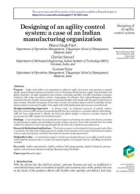 (PDF) Designing of an agility control system: a case of an Indian ...