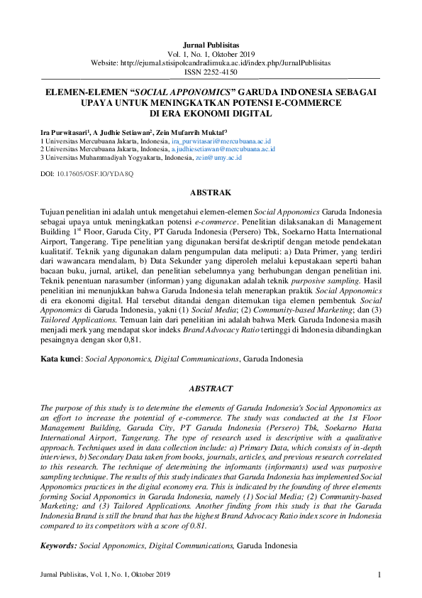(PDF) Elemen-Elemen "Social Apponomics" Garuda Indonesia Sebagai Upaya ...