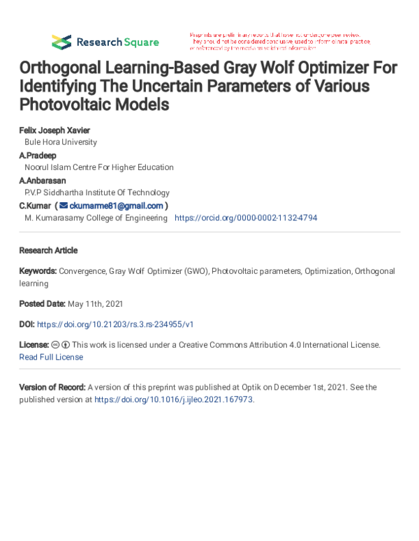 (PDF) Orthogonal Learning-Based Gray Wolf Optimizer For Identifying The Uncertain Parameters of ...