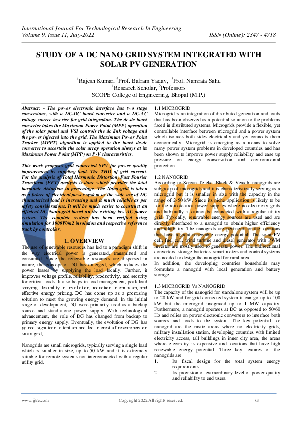 (PDF) Study of a DC Nano Grid System Integrated with Solar PV Generation