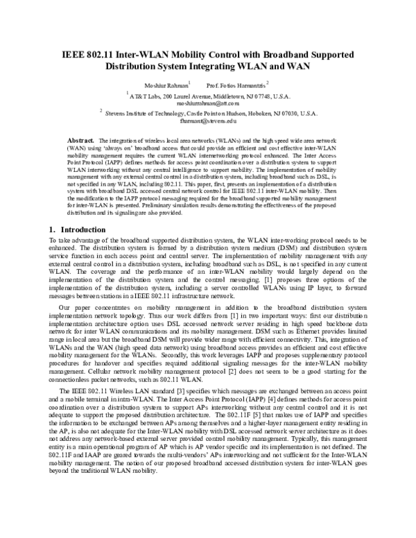(PDF) IEEE 802.11 Inter-WLAN Mobility Control with Broadband Supported Distribution System ...