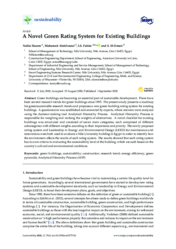 (PDF) A Novel Green Rating System for Existing Buildings | Irene Fahim ...