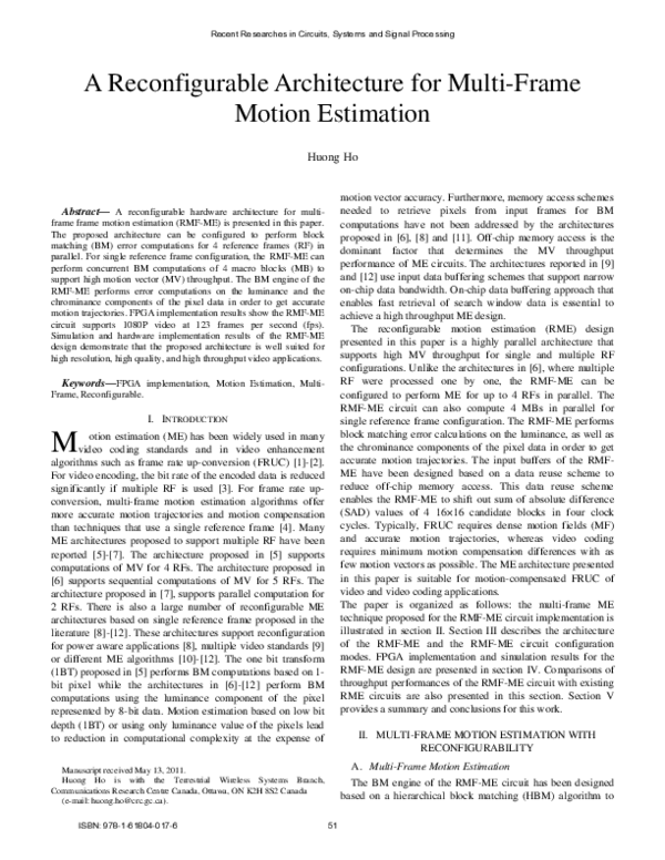 (PDF) A reconfigurable architecture for multi-frame motion estimation