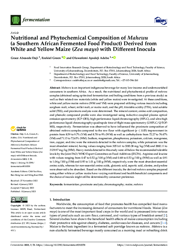 (PDF) Nutritional and Phytochemical Composition of Mahewu (a Southern ...