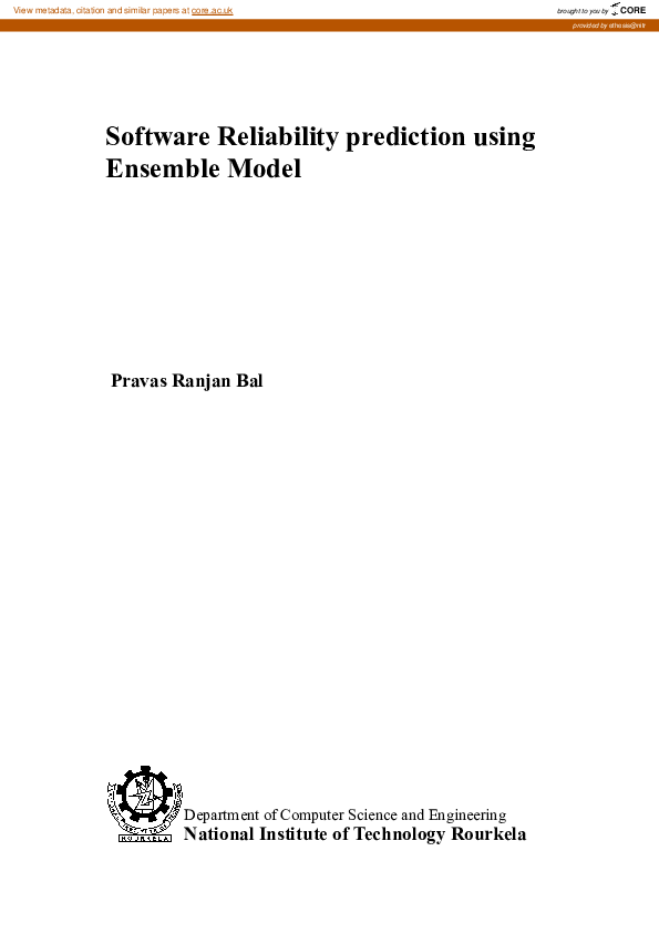 Pdf Software Reliability Prediction Using Ensemble Model Pravas Ranjan Bal