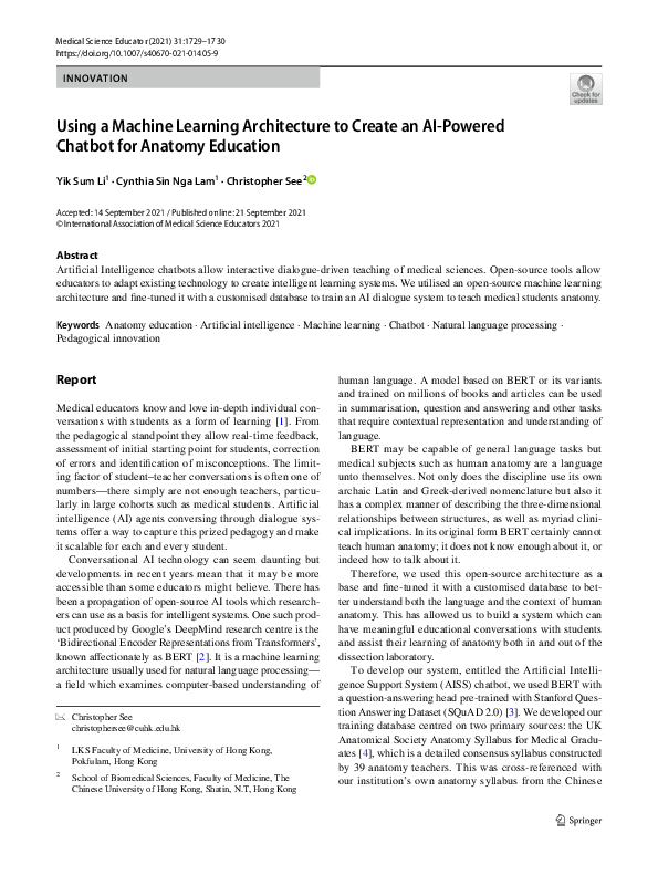 (PDF) Using a Machine Learning Architecture to Create an AI-Powered ...