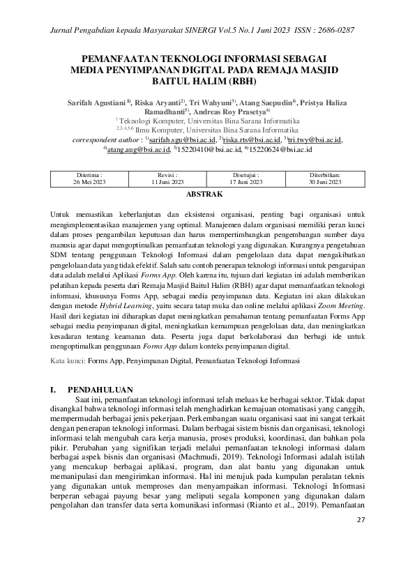 (PDF) Pemanfaatan Teknologi Informasi Sebagai Media Penyimpanan Digital Pada Remaja Masjid ...