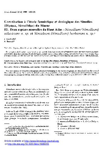 (PDF) Contribution à l'étude faunistique et écologique des Simulies ...
