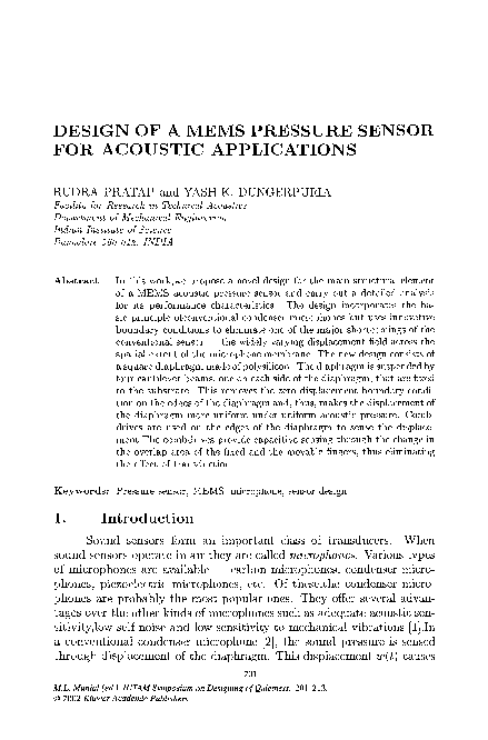 (PDF) Design of a Mems Pressure Sensor for Acoustic Applications
