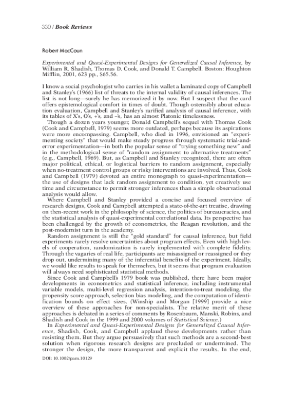 (PDF) Experimental and Quasi-Experimental Designs for Interventions