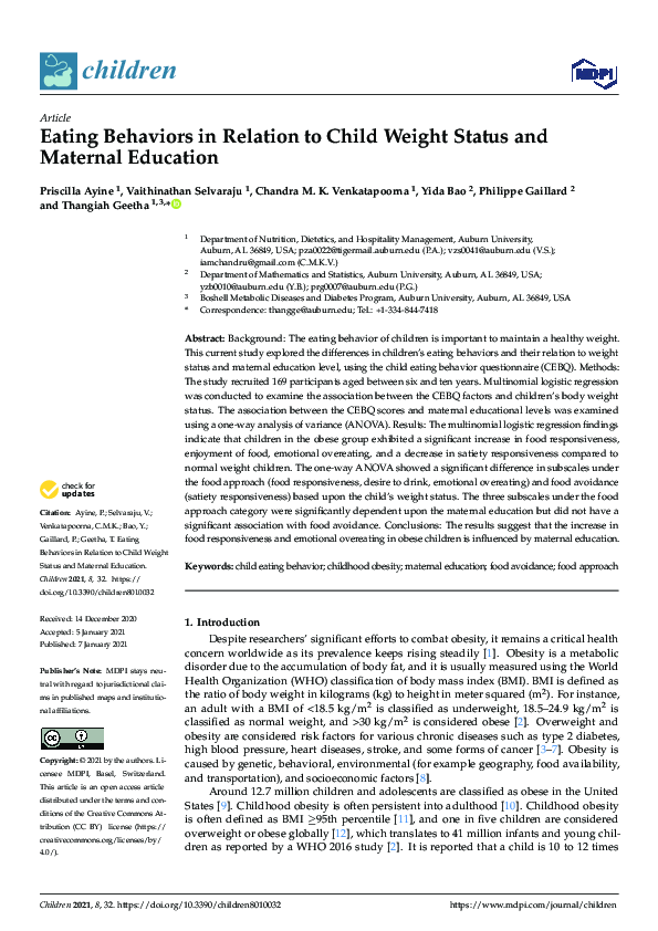 (PDF) Eating Behaviors in Relation to Child Weight Status and Maternal ...
