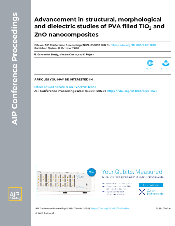 (PDF) Advancement in structural, morphological and dielectric studies of PVA filled TiO2 and ZnO ...