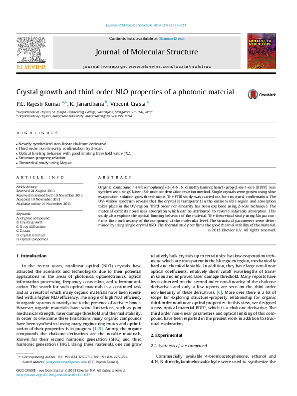 (PDF) Crystal growth and third order NLO properties of a photonic material