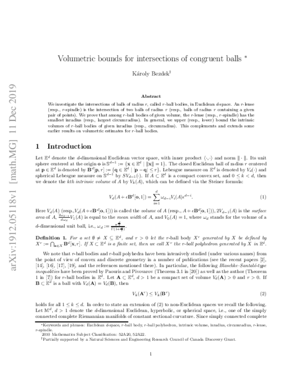 (PDF) Volumetric bounds for intersections of congruent balls