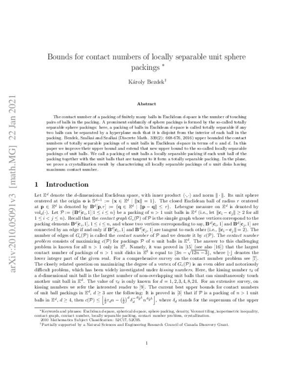 (PDF) Improving Bounds on Contact Numbers for Locally Separable Packings
