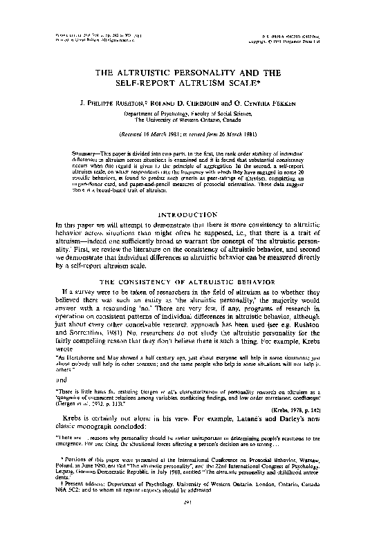 (PDF) The altruistic personality and the self-report altruism scale