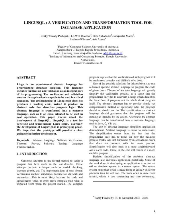 (PDF) LinguSQL: A Verification and Transformation Tool for Database Application