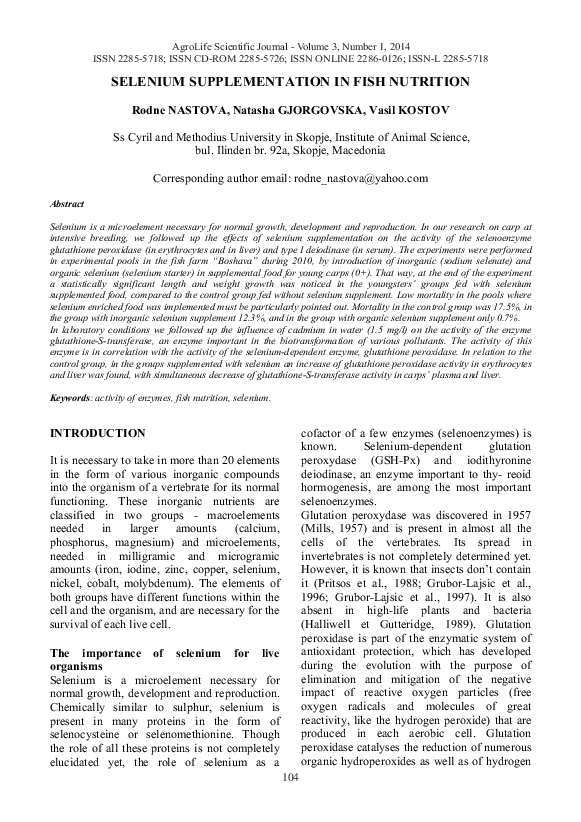 (PDF) Selenium Supplementation in Fish Nutrition